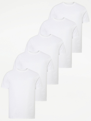 White Plain Crew Neck T-Shirts 5 Pack | Men | George at ASDA