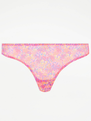 Pink Floral Mesh Thong | Sale & Offers | George at ASDA