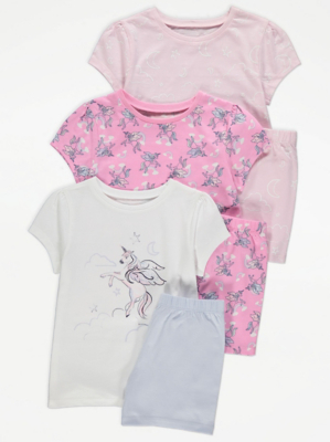 Pink Rainbow Unicorn Short Pyjamas 3 Pack | Kids | George at ASDA