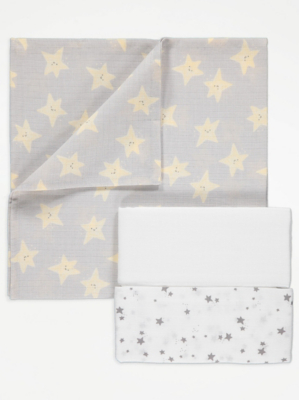 Unisex White Star Muslin Squares 3 Pack | Baby | George at ASDA