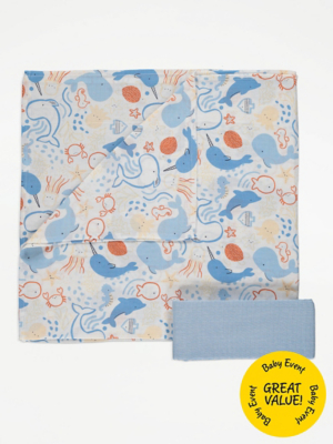 Blue Sea Creature Print Muslin Squares 2 Pack | Baby | George at ASDA