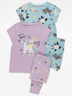 Roller Disco Unicorn Pyjamas 2 Pack | Kids | George at ASDA