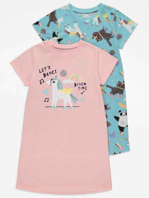 Roller Disco Unicorn Jersey Nightdresses 2 Pack | Kids | George at ASDA