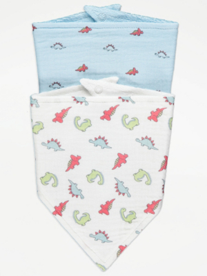 White Dinosaur Cheesecloth Bibs 2 Pack | Baby | George at ASDA