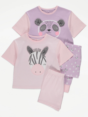 Purple Panda Print Short Sleeve Pyjamas 2 Pack | Kids | George at ASDA