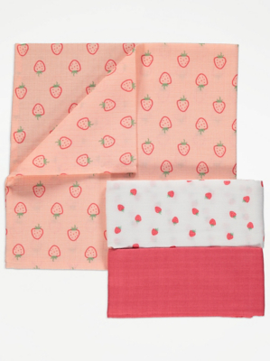 Pink Strawberry Muslin Squares 3 Pack | Baby | George at ASDA