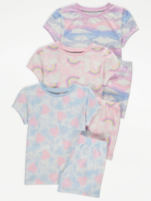 Pink Cloud and Rainbow Short Pyjamas 3 Pack | Kids | George at ASDA