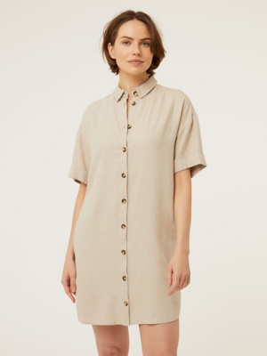 Neutral Button Up Linen Blend Shirt Dress | Women | George at ASDA