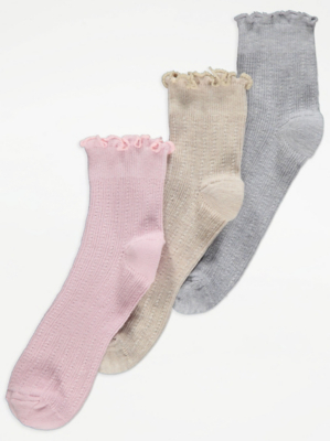 Pink Texture Frill Trim Socks 3 Pack | Sale & Offers | George at ASDA