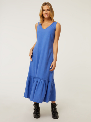 Blue Linen Blend Midi Dress | Women | George at ASDA