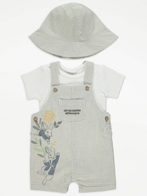 Peter Rabbit White Bodysuit Striped Dungarees and Hat Outfit | Baby ...