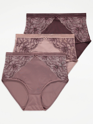 Mauve Floral Lace Full Briefs 3 Pack | Sale & Offers | George at ASDA
