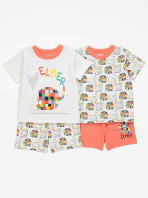 Unisex Elmer T-Shirt and Shorts Pyjamas 2 Pack | Baby | George at ASDA