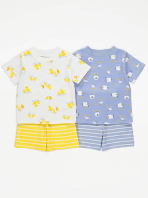 Unisex Blue Farm Animal Short Pyjamas 2 Pack | Baby | George at ASDA