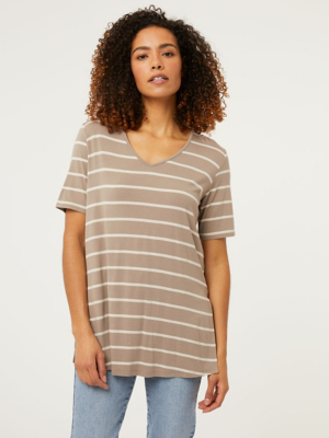 Neutral Striped V-Neck Longline Tunic Top | Women | George at ASDA