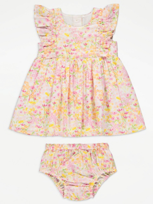 Pink Floral Print Dress and Bloomers Outfit | Baby | George at ASDA