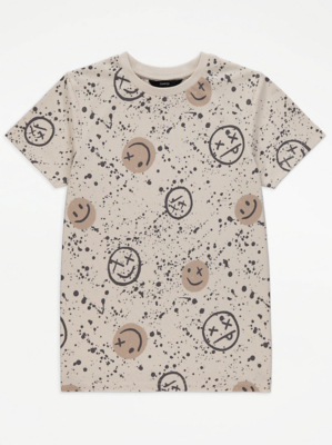 Beige Paint Splatter Smiley Face Print T-Shirt | Kids | George at ASDA