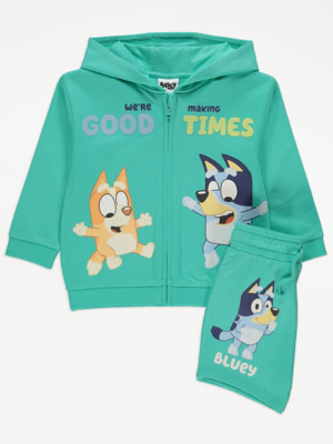 Bluey Green Good Times Zip Through Hoodie and Shorts Outfit | Kids ...