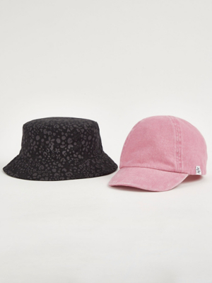 Leopard Print Bucket Hat and Denim Cap 2 Pack | Kids | George at ASDA