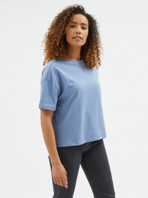 Light Blue Boxy Fit Cotton T-Shirt | Women | George at ASDA