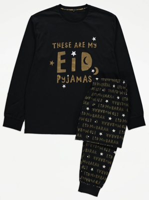 Eid Black Slogan Print Long Sleeve Pyjamas | Men | George at ASDA