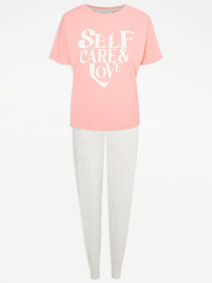 Pink Self Love Slogan Print Valentines Pyjamas | Women | George at ASDA