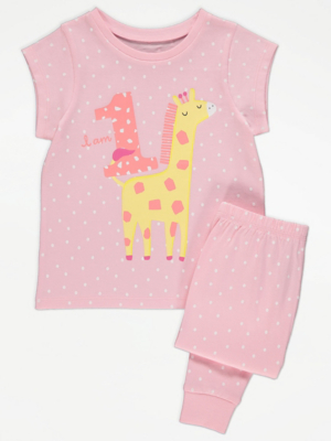 Pink I Am 1 Slogan Print Short Sleeve Pyjamas | Kids | George at ASDA