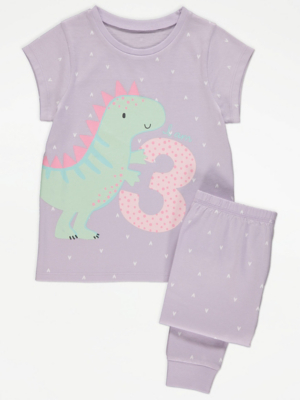 Purple I Am 3 Slogan Print Short Sleeve Pyjamas | Kids | George at ASDA
