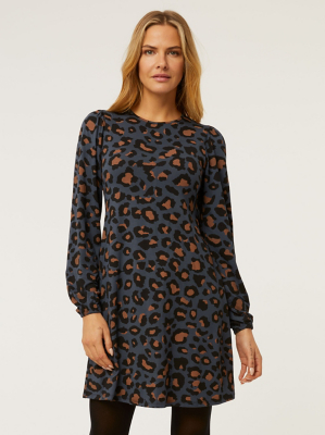 Grey Leopard Print Long Sleeve Swing Dress | Women | George at ASDA