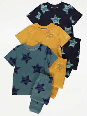 Camouflage Star Print Pyjamas 3 Pack | Kids | George at ASDA