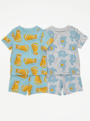 Blue Leopard Elephant Print Short Pyjamas 2 Pack | Baby | George at ASDA