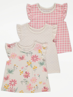 Pink Floral Frill Sleeve Tops 3 Pack | Baby | George at ASDA