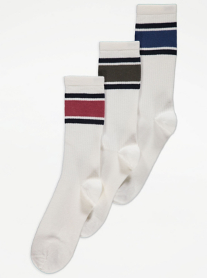 White Striped Sports Socks 3 Pack | Men | George at ASDA