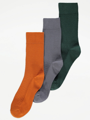 Orange Waffle Texture Ankle Socks 3 Pack | Men | George at ASDA