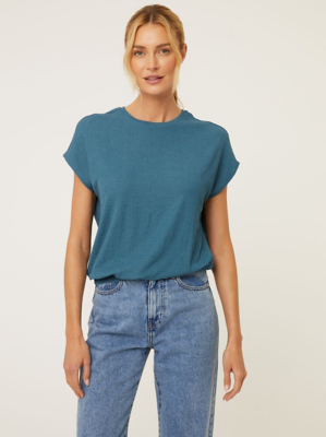 Teal Sleeveless Crepe Bubble Hem T-Shirt | Women | George at ASDA