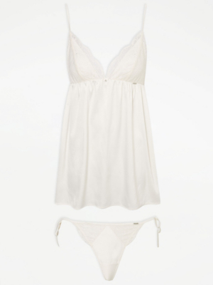 Entice Cream Bridal Lace Cami Top and Thong Set | Women | George at ASDA