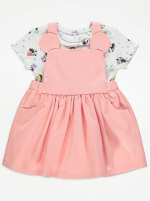 Disney Minnie Mouse Pink Pinafore Dress and Bodysuit Outfit | Baby ...