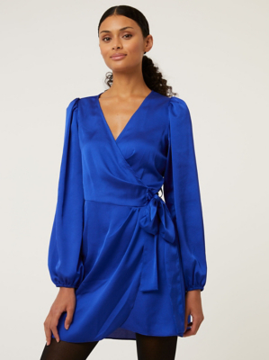 Electric Blue Satin Wrap Mini Dress | Women | George at ASDA