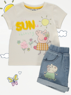 Peppa Pig Sunshine Print T-Shirt and Denim Shorts Outfit | Kids ...