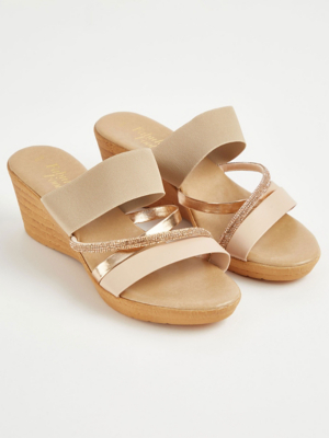 Rose Gold Embellished Strap Cork Wedges | Women | George at ASDA
