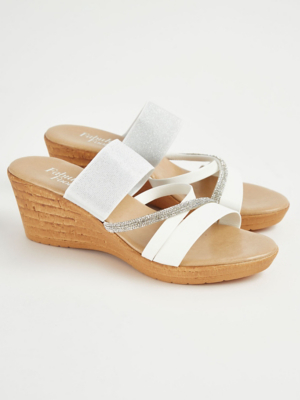 White Embellished Strap Cork Wedges | Women | George at ASDA
