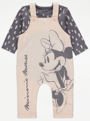 Disney Minnie Mouse Print Dungarees and Bodysuit Outfit | Baby | George ...