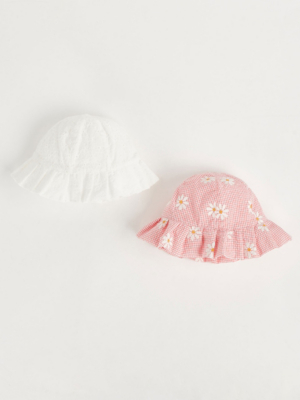 Pink Gingham Daisy Bucket Hats 2 Pack | Baby | George at ASDA