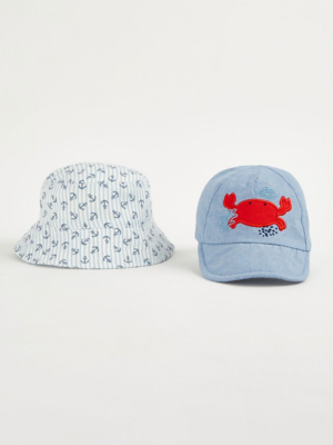 Blue Sailor Print Bucket Hat and Cap Set | Baby | George at ASDA