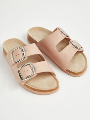 Pink Double Strap Buckled Slider Sandals | Women | George at ASDA