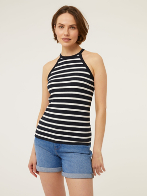 Black Striped Ribbed Halter Neck Vest | Women | George at ASDA