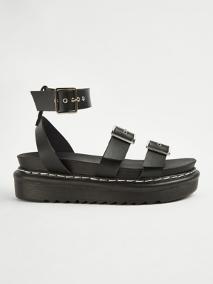 Black Buckled Flatform Sandals | Women | George at ASDA
