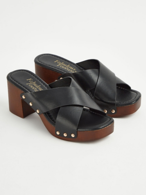 Black Cross Strap Heeled Clogs | Women | George at ASDA