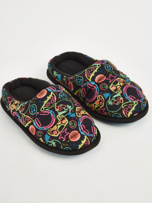 Black Neon Gaming Mule Slippers | Kids | George at ASDA