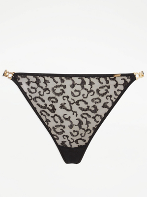Entice Black Animal Embroidery Thong | Lingerie | George at ASDA